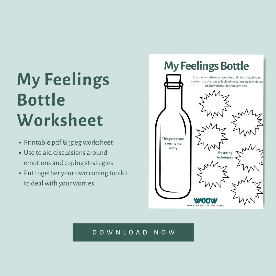 My Feelings Bottle Worksheet, Digital Download Coping Strategy Workbook ...