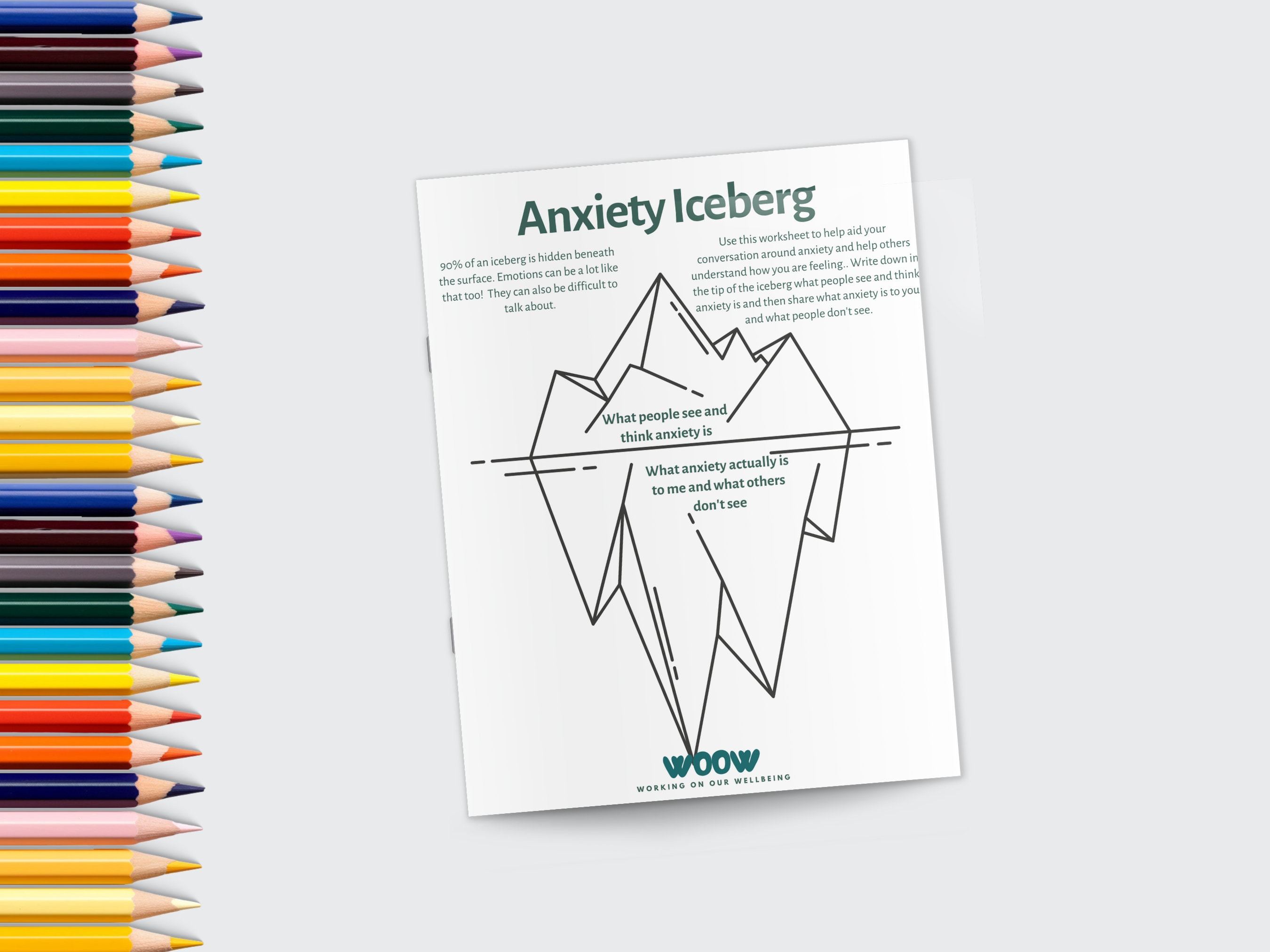 Anxiety Iceberg Worksheet, Stress and Worries PDF JPEG, Instant Mental ...