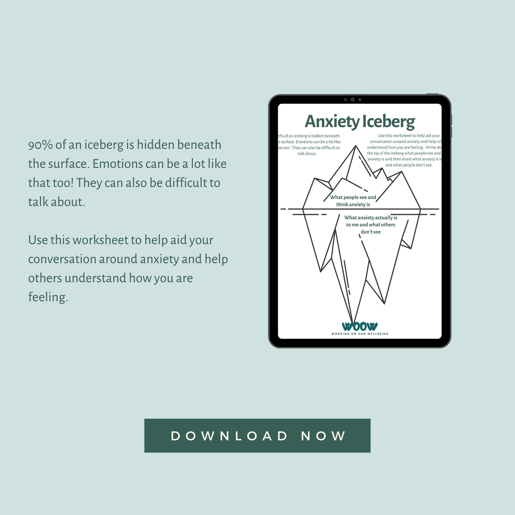 Anxiety Iceberg Worksheet, Stress and Worries PDF JPEG, Instant Mental ...