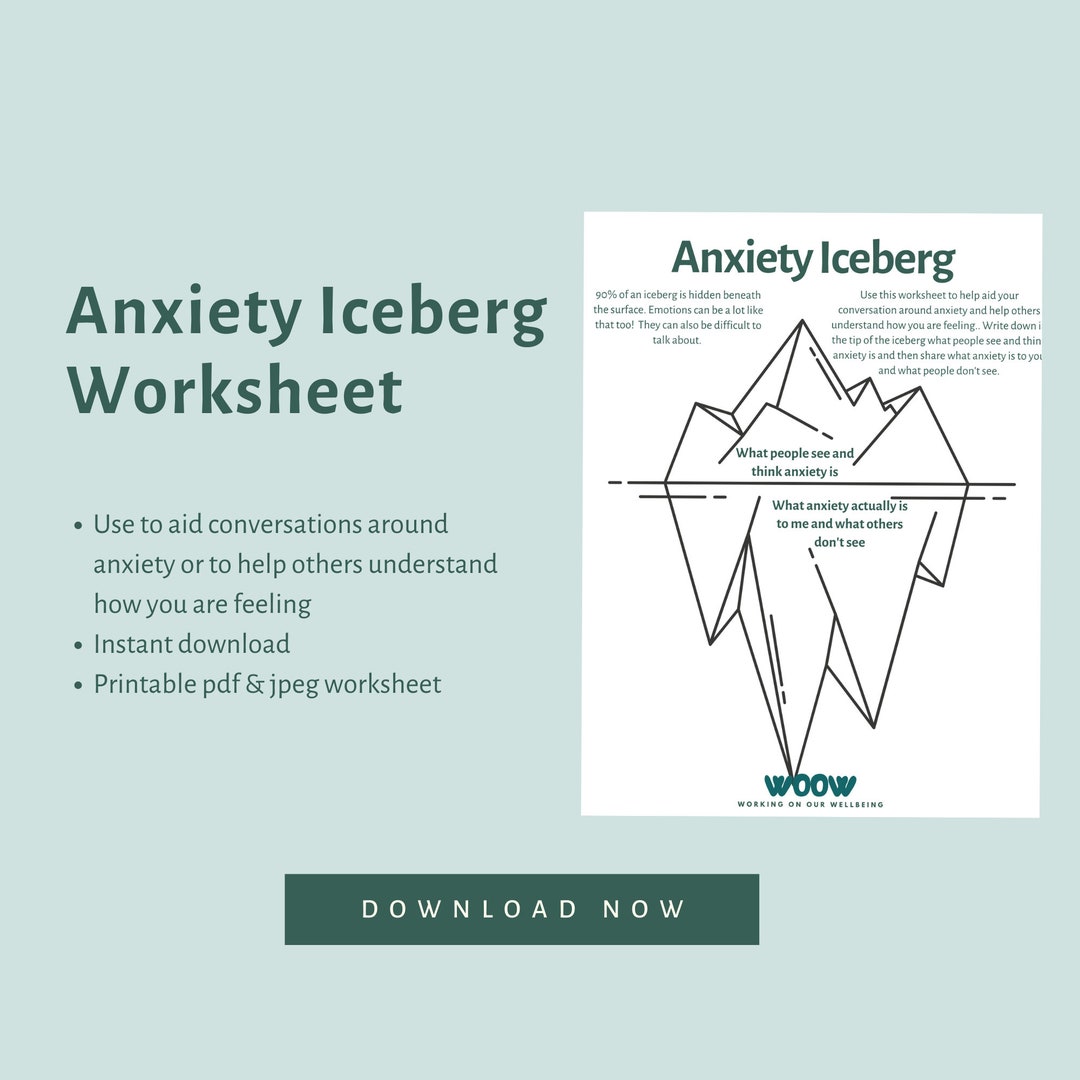 Anxiety Iceberg Worksheet, Stress and Worries PDF JPEG, Instant Mental ...