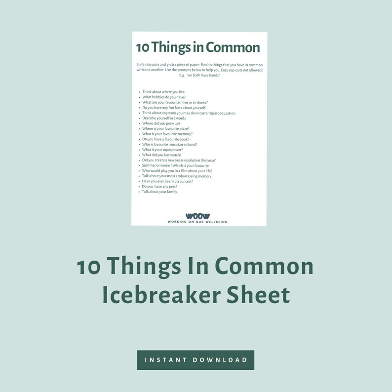 10 Things in Common Icebreaker Game: Group Networking (PDF & JPEG) - Etsy