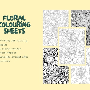 Printable Floral Coloring Sheets: 5 Flower Designs (PDF Download) - Etsy