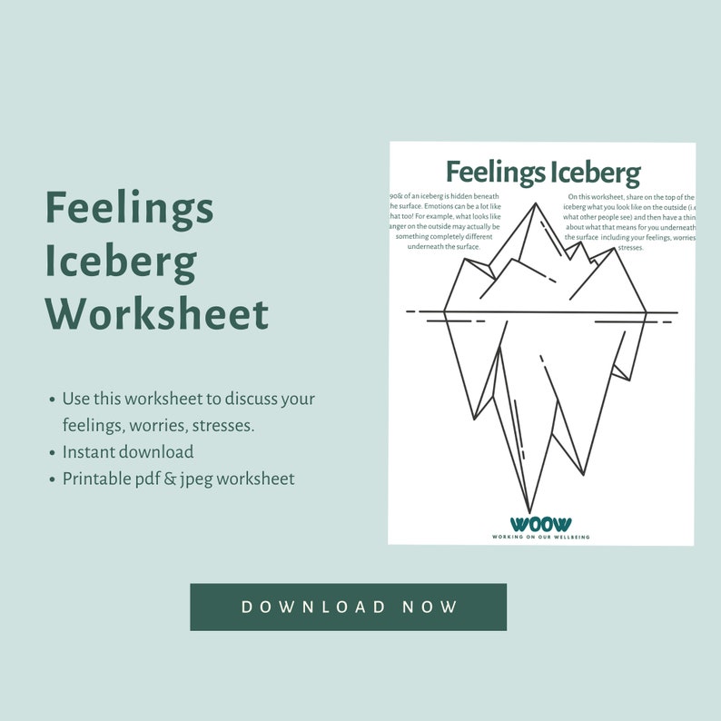 Feelings Iceberg Worksheet, Stress and Worries PDF JPEG, Instant Mental ...