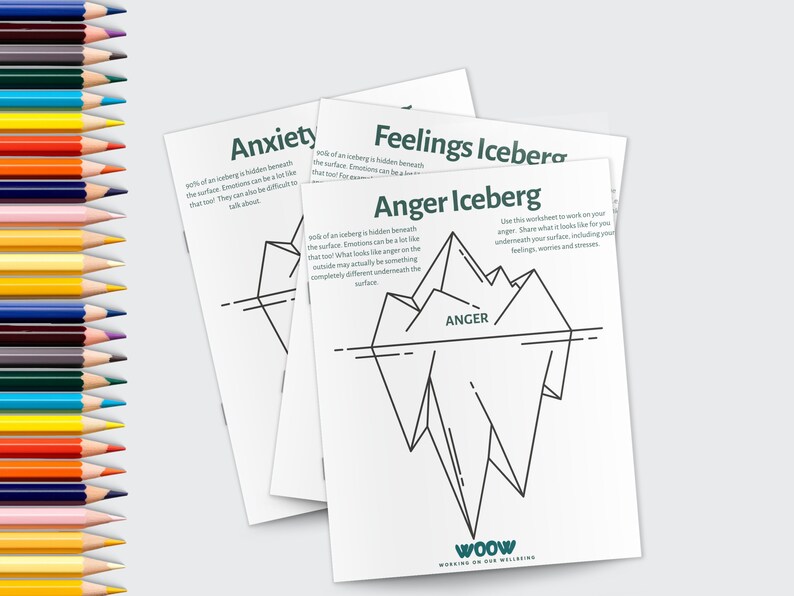 Bundle of Three Iceberg Printable Worksheets, Anger Emotions and ...
