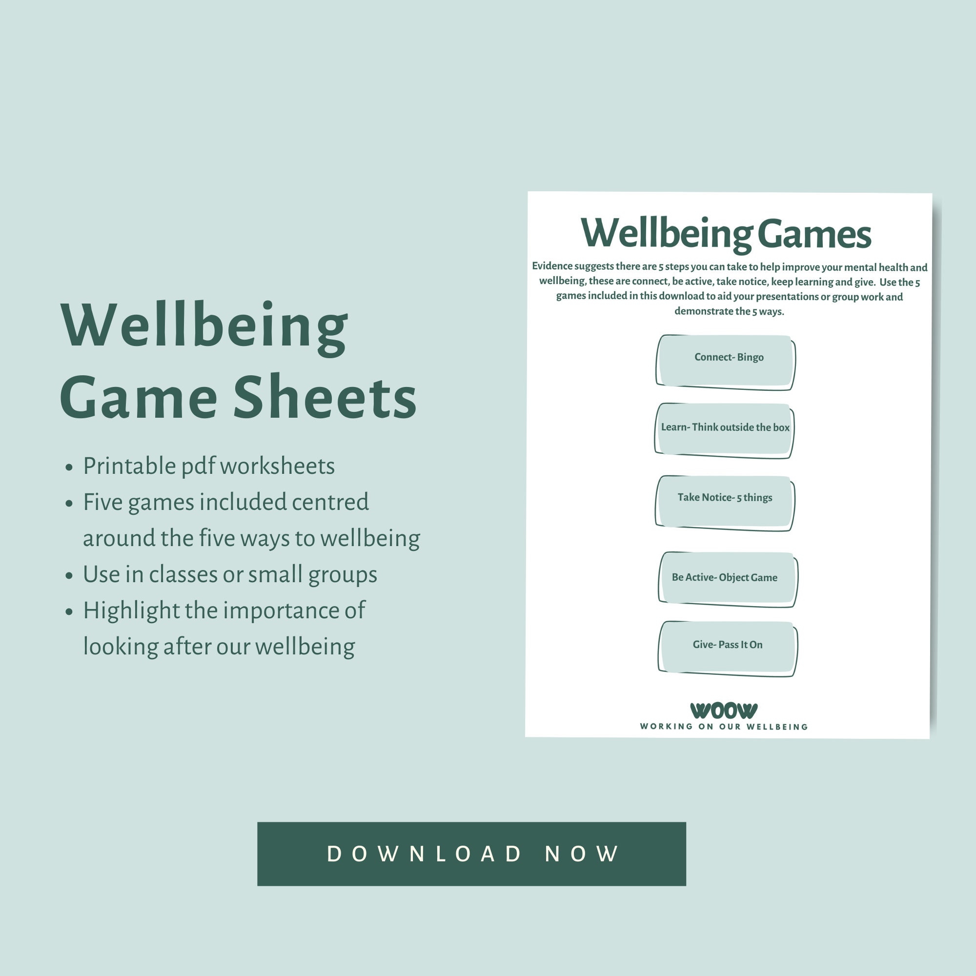 5 Ways to Wellbeing Games Pack / Wellbeing Worksheets / Mental Health ...