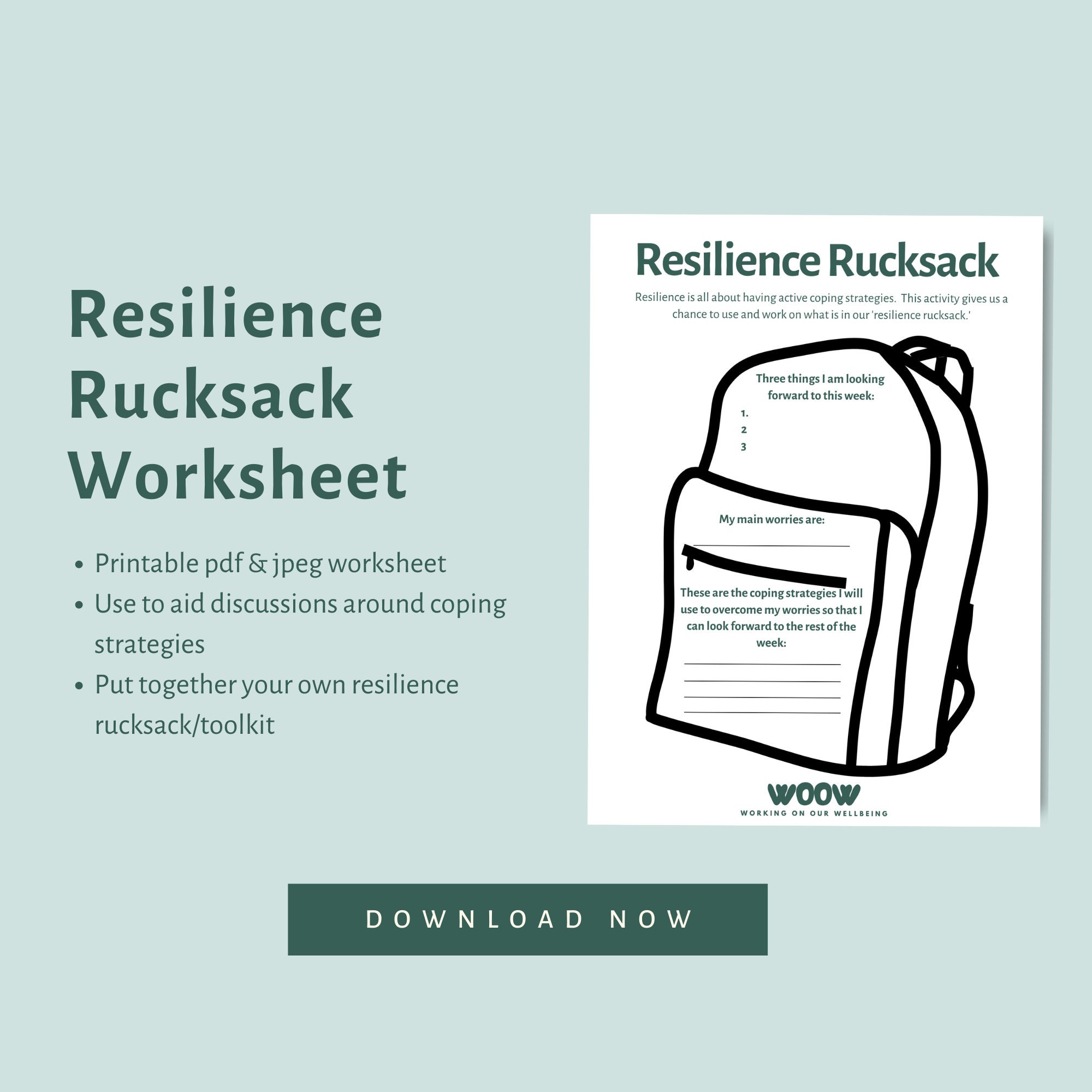 Resilience Rucksack Backpack Worksheet, One Page Child Mental Well ...
