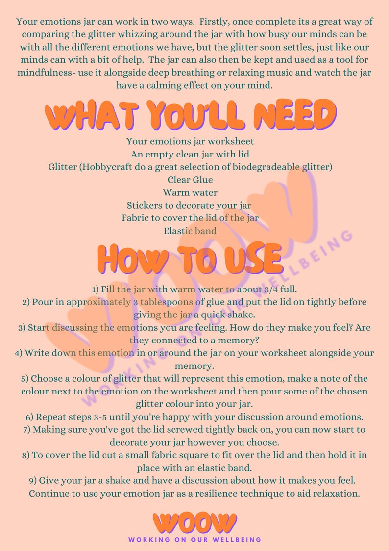 Emotions Jar Worksheet Child Mental Well-being Emotion - Etsy