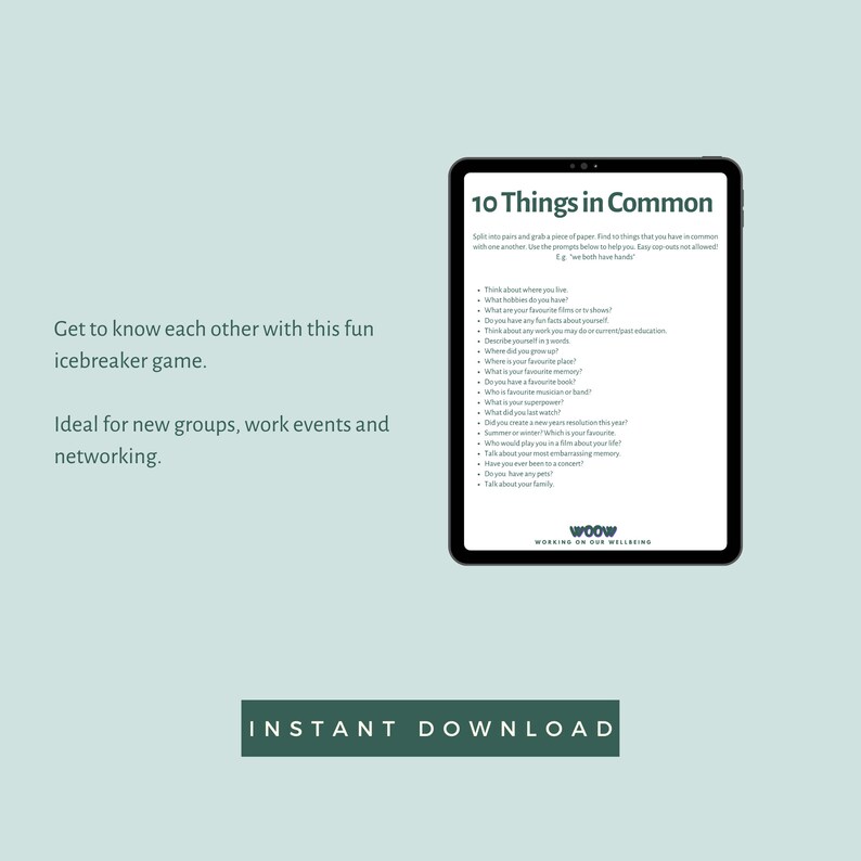 10 Things in Common Icebreaker Game: Group Networking (PDF & JPEG) - Etsy