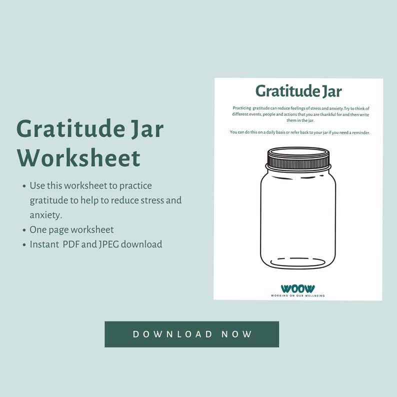 Gratitude Jar Worksheet, Reduce Stress Anxiety Printable Activity ...