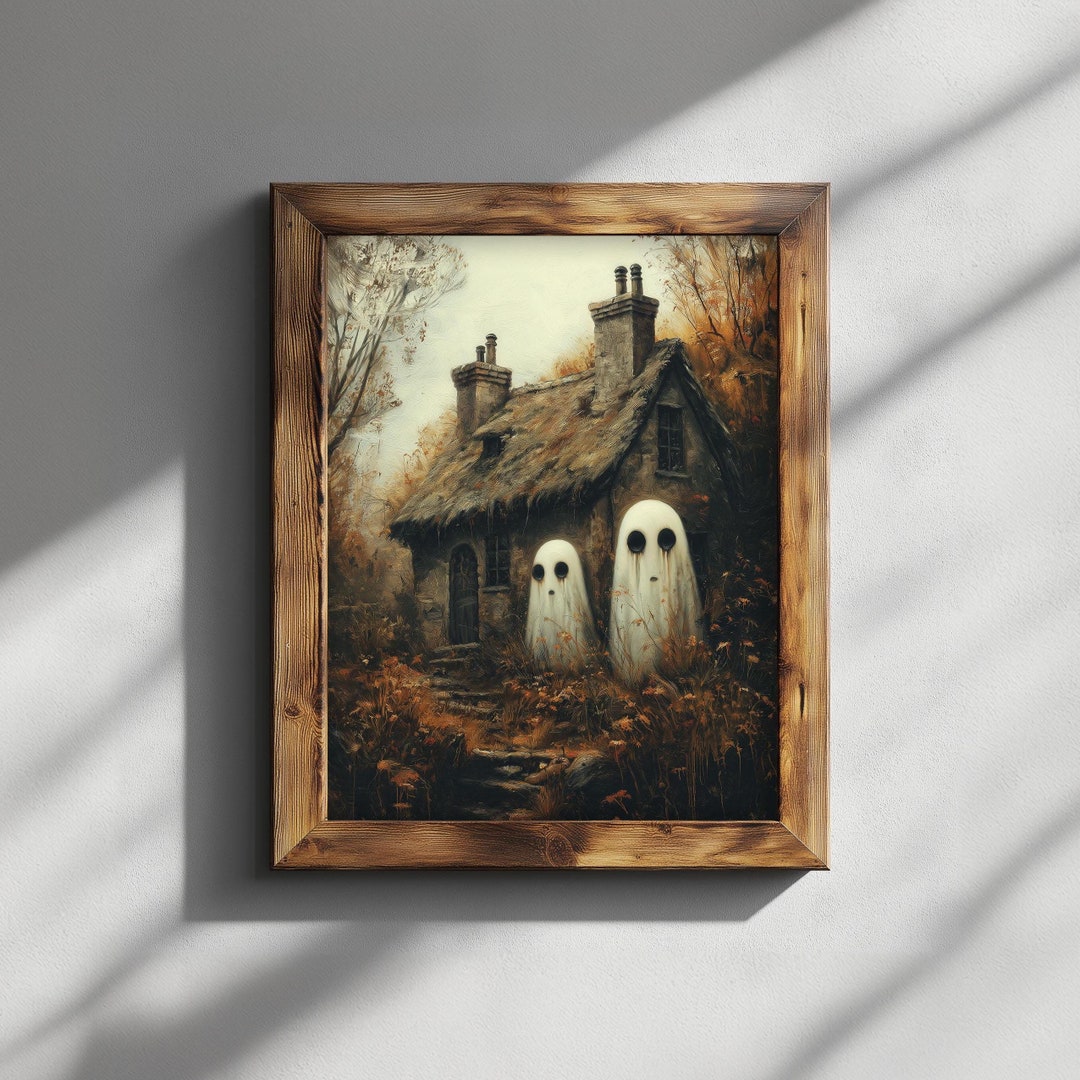 Spooky Ghost Duo Oil Painting Print for Cozy Halloween Decor - Etsy