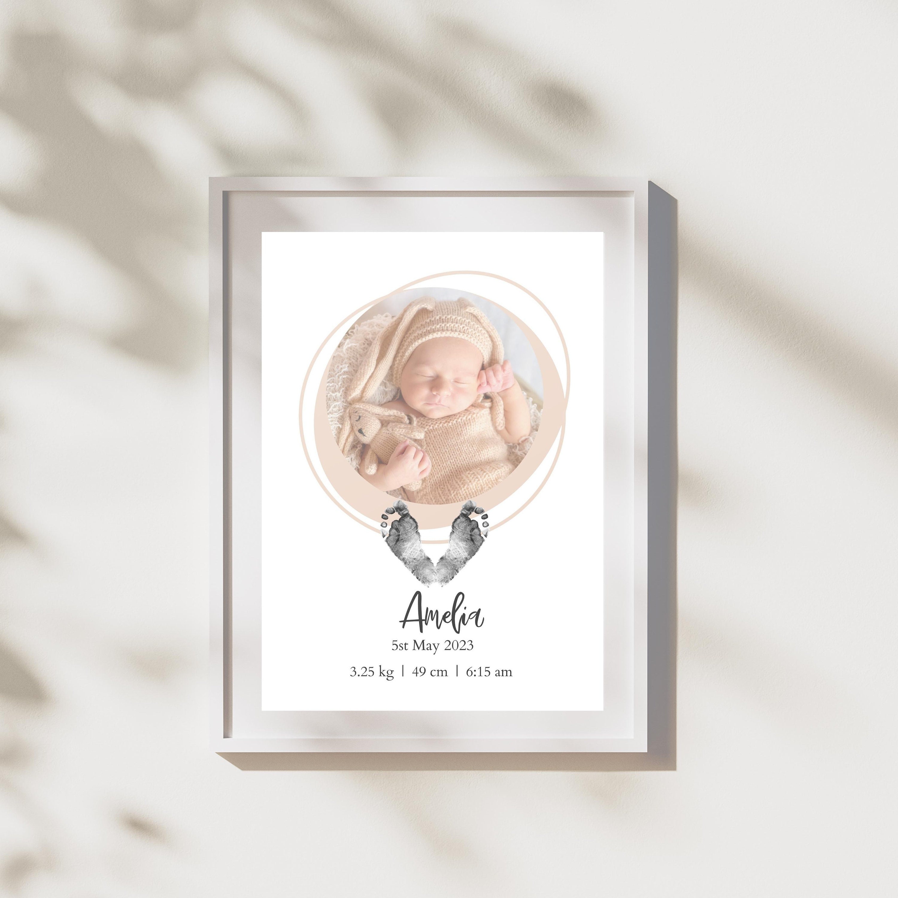 Printable Birth Print Personalised Birth Print Baby Footprint Art ...