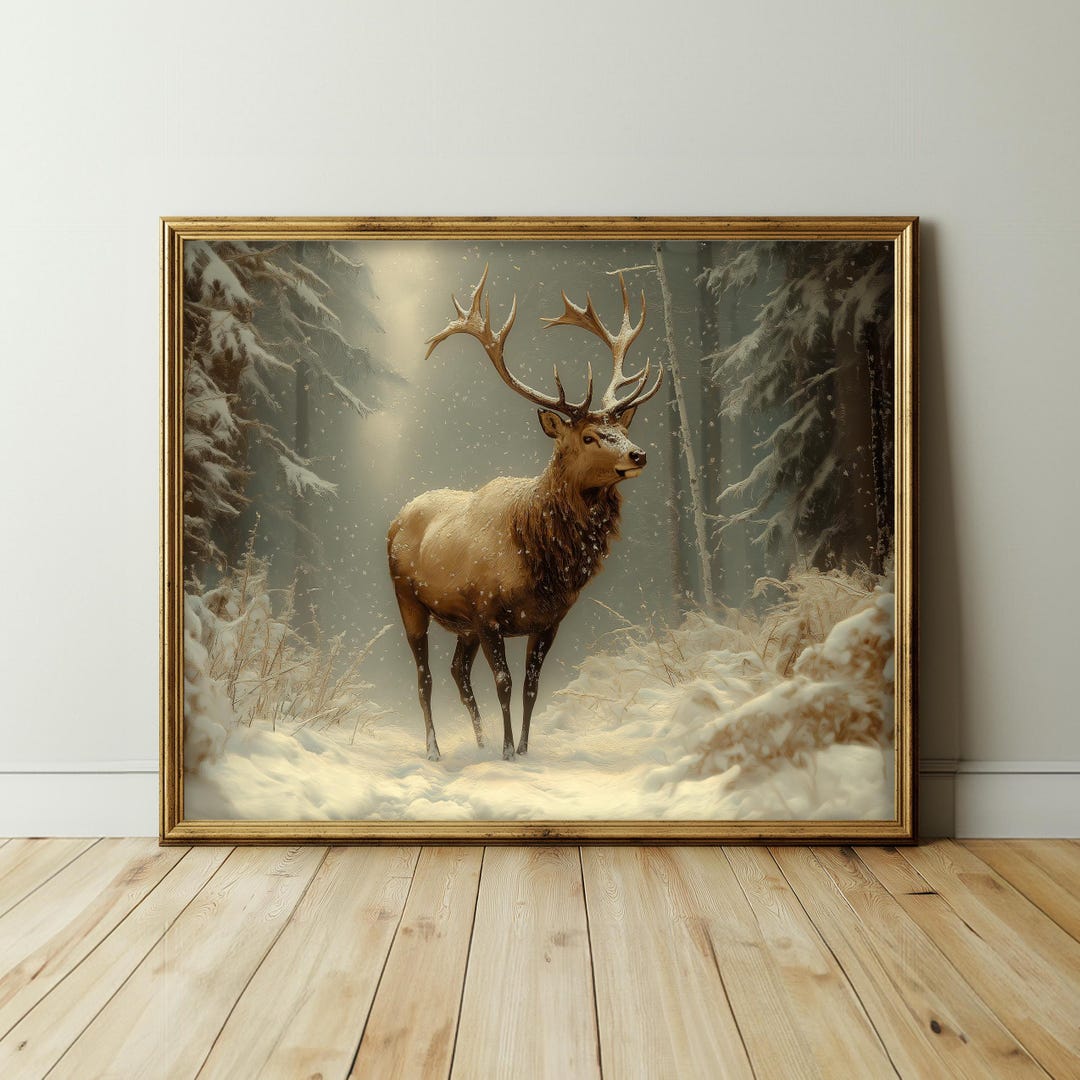 Snowy Forest Deer Art Winter Farmhouse Decor Printable Wall Painting - Etsy
