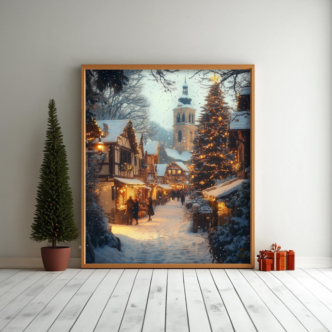 Snowy Christmas Village Digital Painting for Cozy Holiday Decor - Etsy