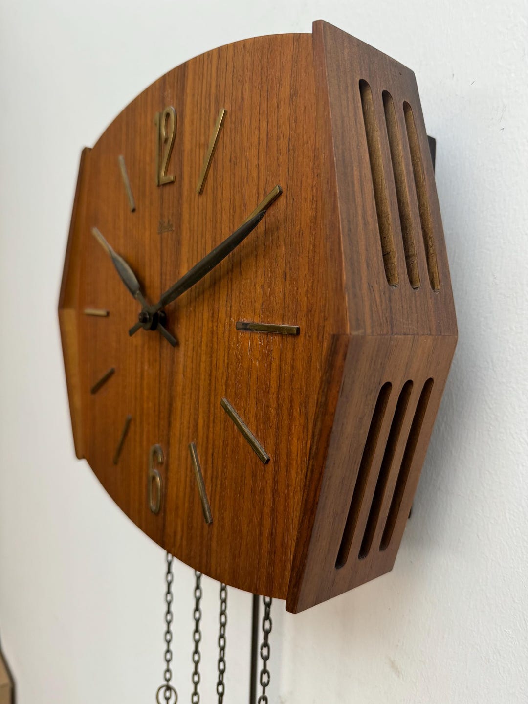 A Uniquely Designed Teak Vintage Dutch Wuba Wall Clock From the 1960s ...