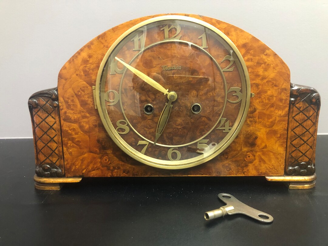 Vintage Mauthe Burl Walnut Table Clock / Mantel Clock With Beautiful ...