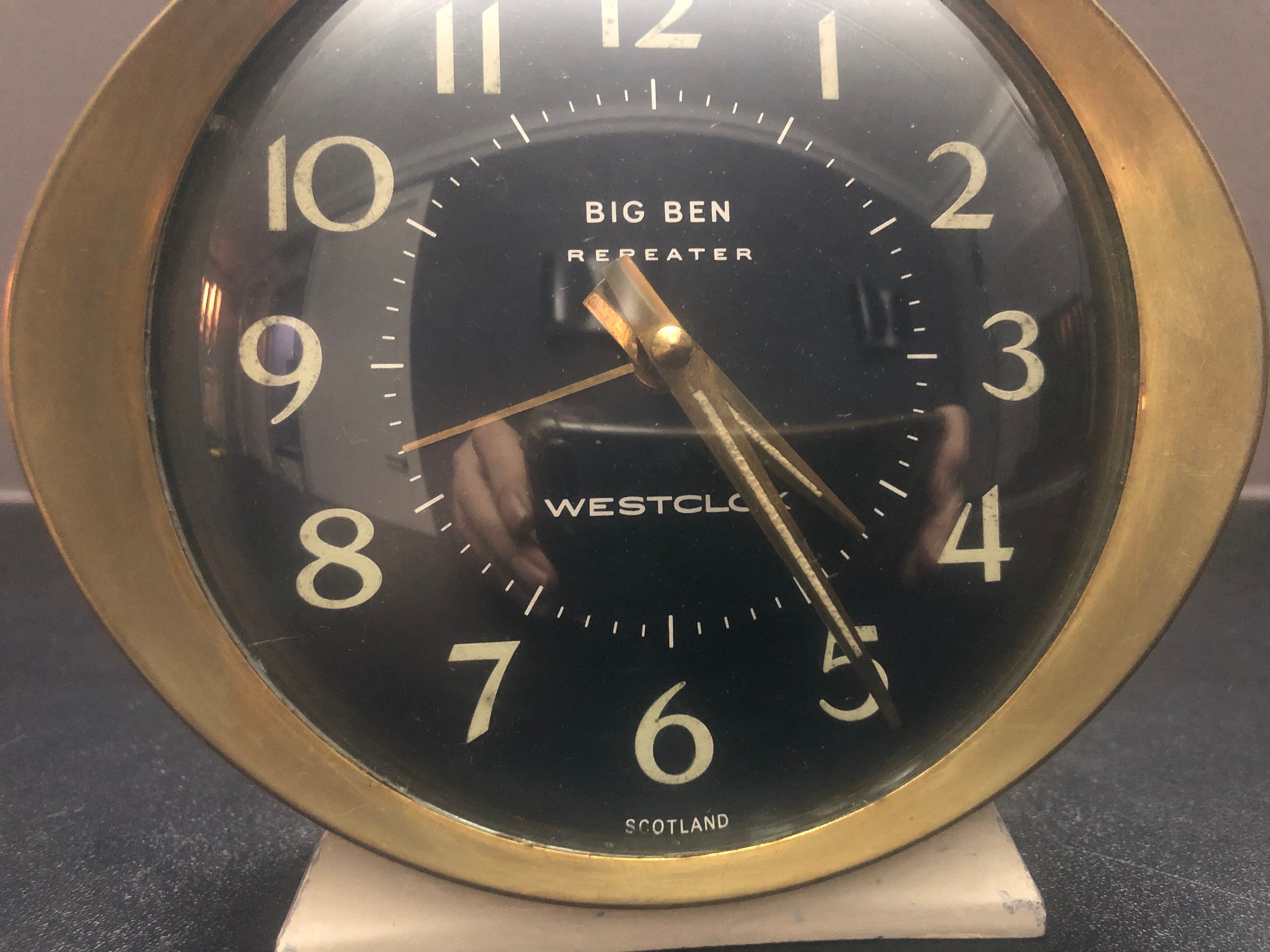 Vintage Big Ben Westclox Repeater Alarm Clock, Black Dial With Gold Rim ...