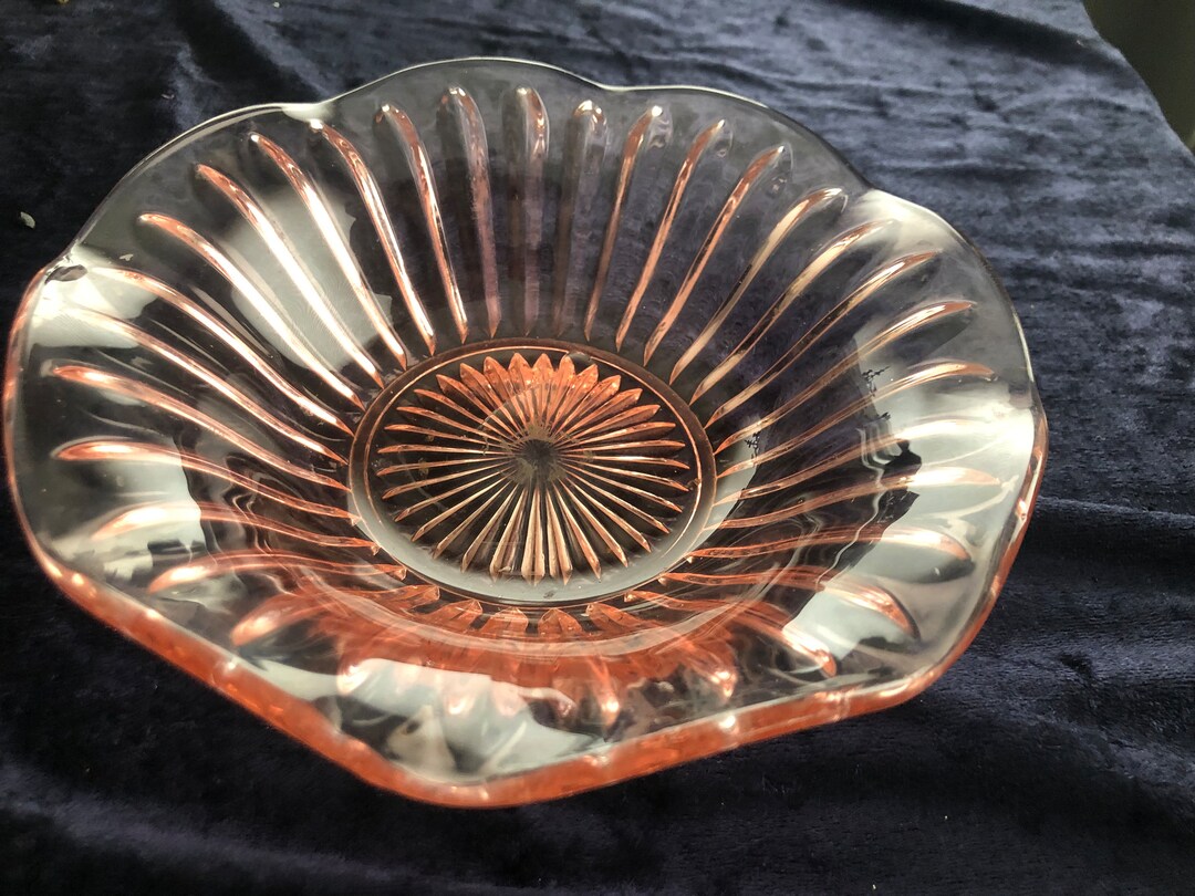 Vintage Pink Pressed Glass Bonbon Dish - Etsy