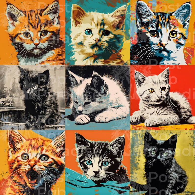 Kitten Pop Art Prints / Gallery Set / Grid Set / 11 Pieces / - Etsy