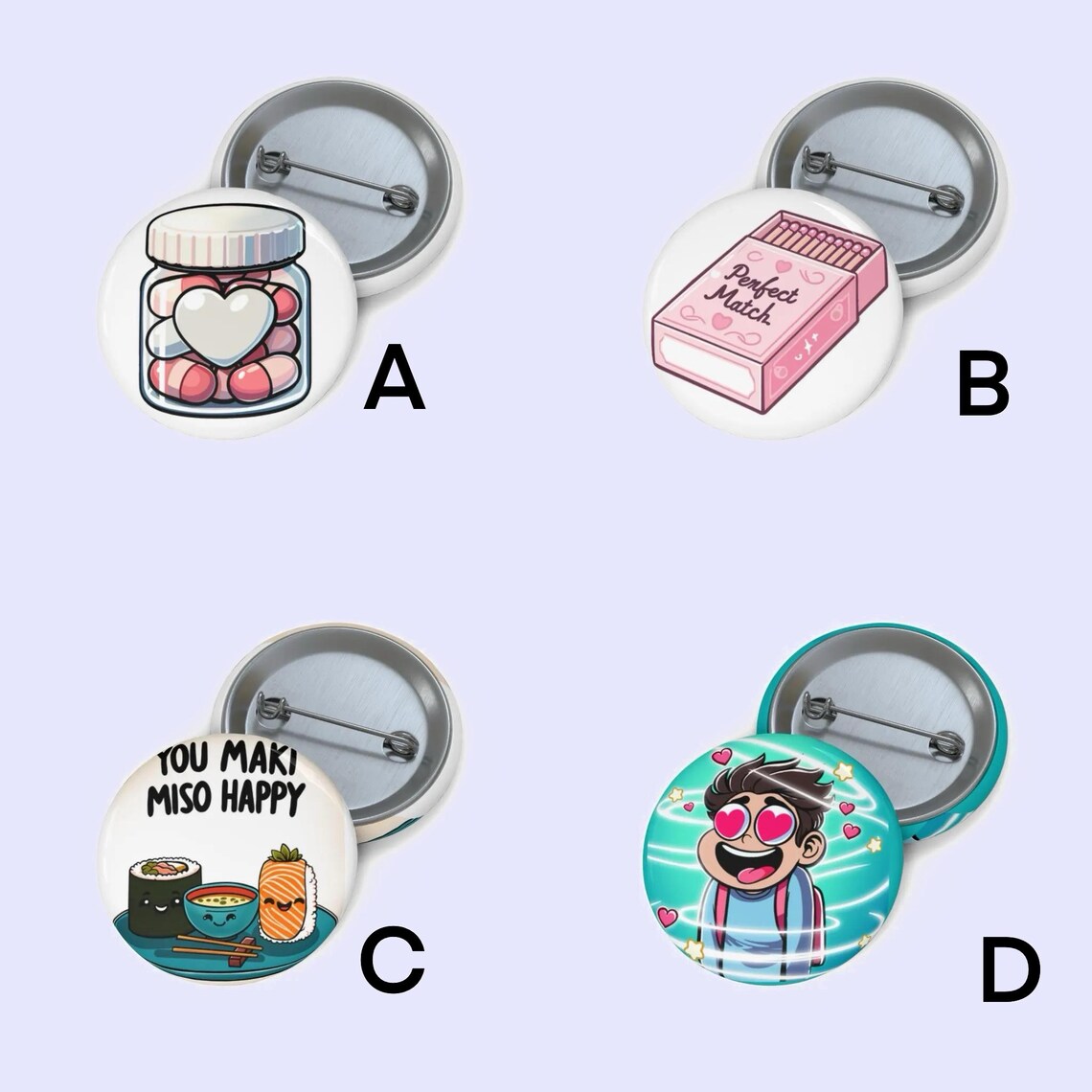 Romantic and Playful Pin Badge Bundle 25mm Pin Badges Custom Button ...