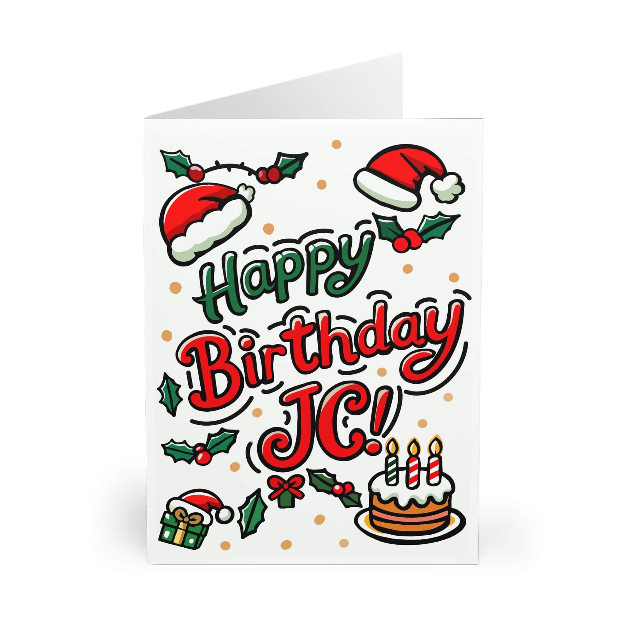 CHRISTMAS BIRTHDAY Card– "happy Birthday Jc!" | Fun Holiday Greeting ...