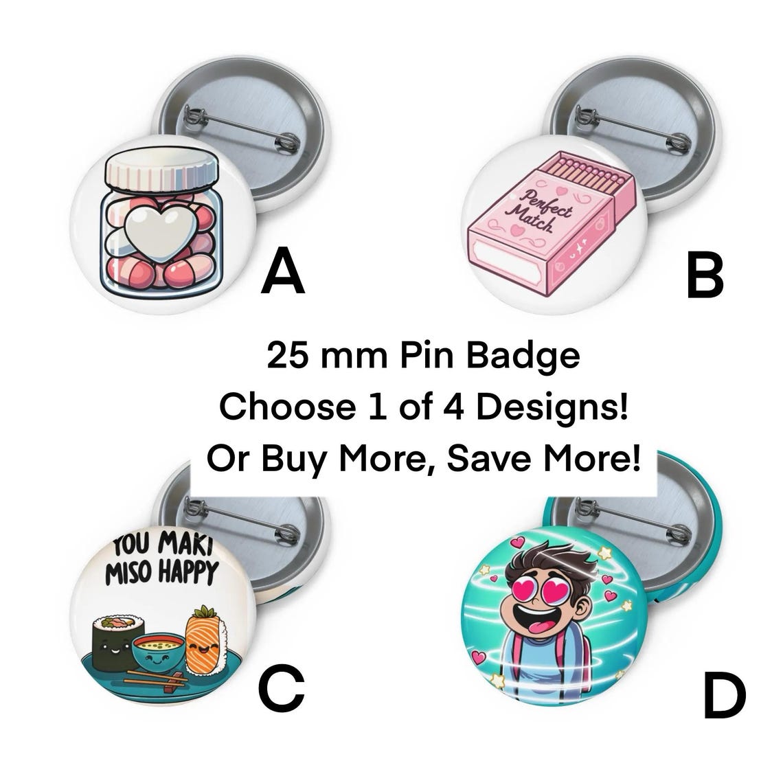 Romantic and Playful Pin Badge Bundle 25mm Pin Badges Custom Button ...