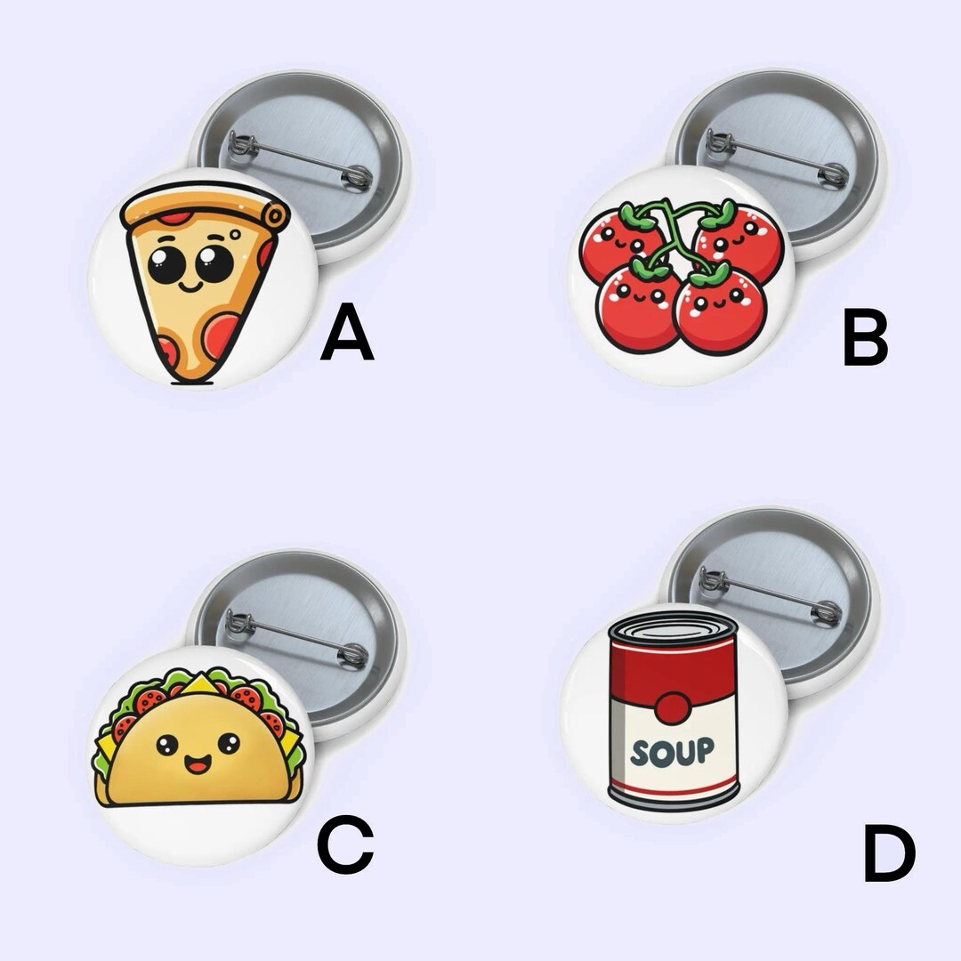 Food Lover Pin Badge Set – Pizza, Taco, Soup, Tomato | Cute Kawaii ...
