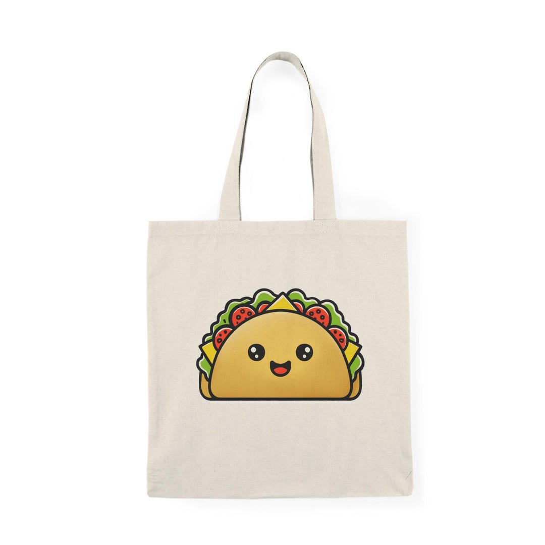 Cartoon Taco Tote Bag – Funny Recycled Cotton Foodie Shopper With ...