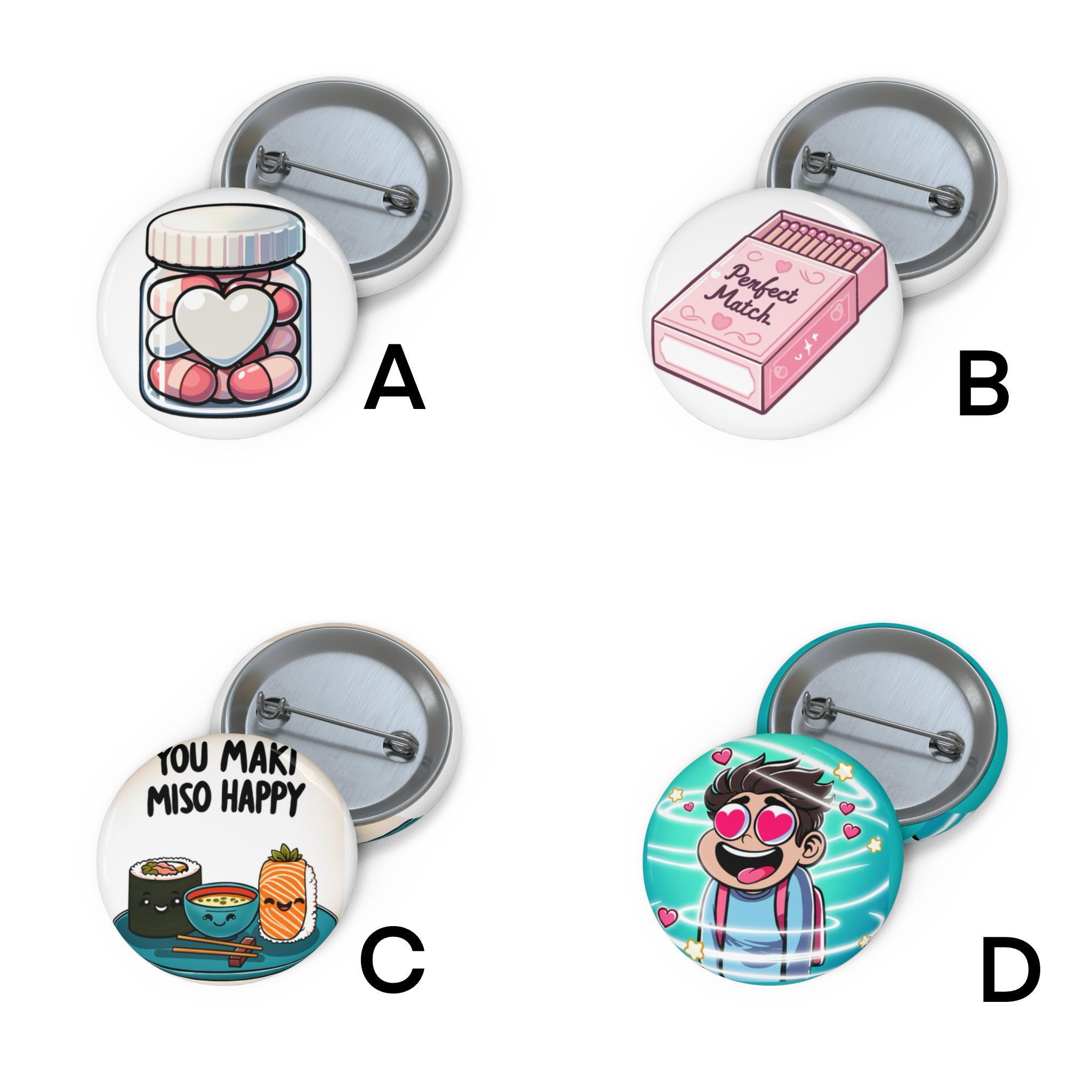 Romantic and Playful Pin Badge Bundle 25mm Pin Badges Custom Button ...
