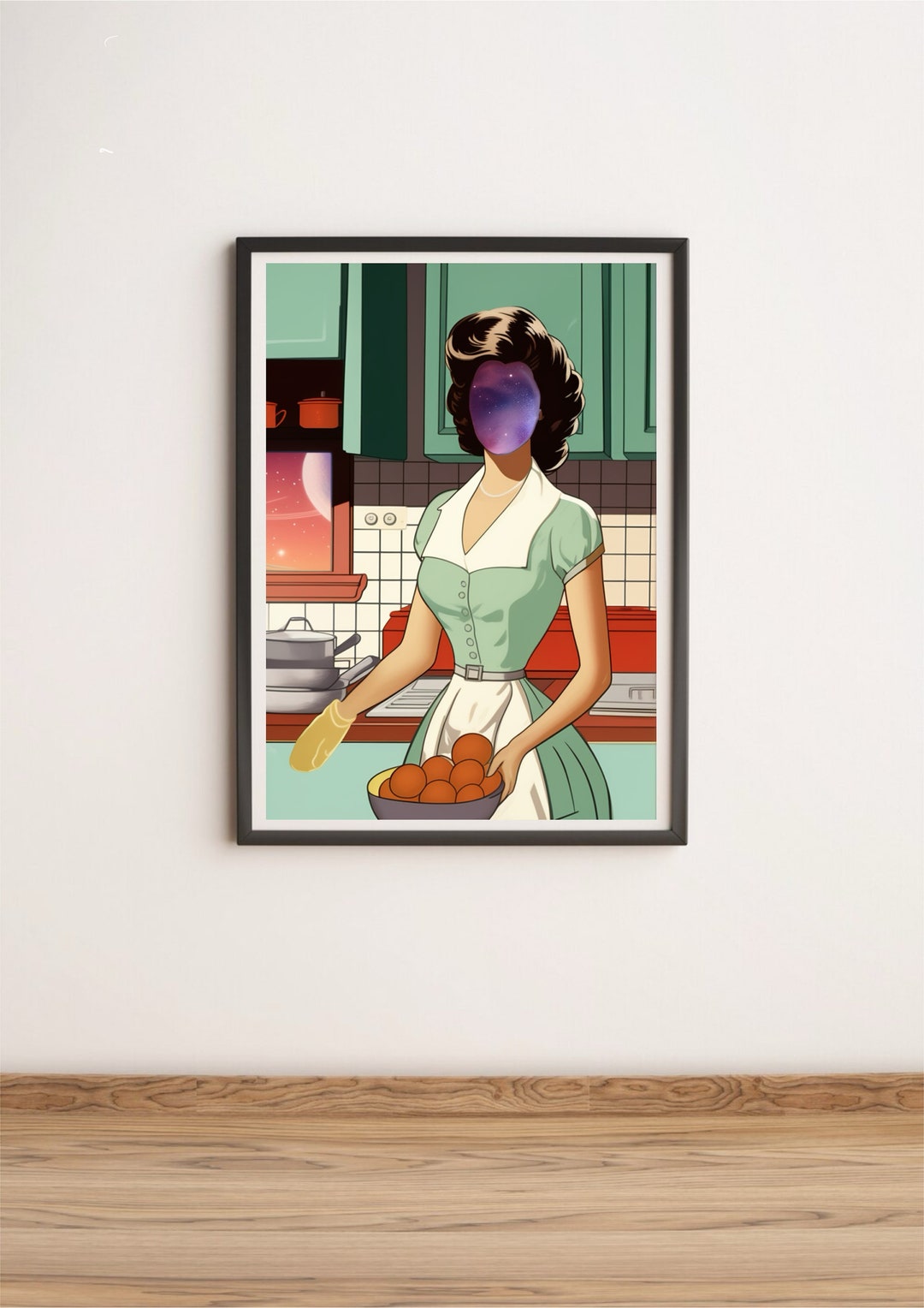 Cosmic Homemaker Art Print | Retro Housewife, Nebula Head - Etsy