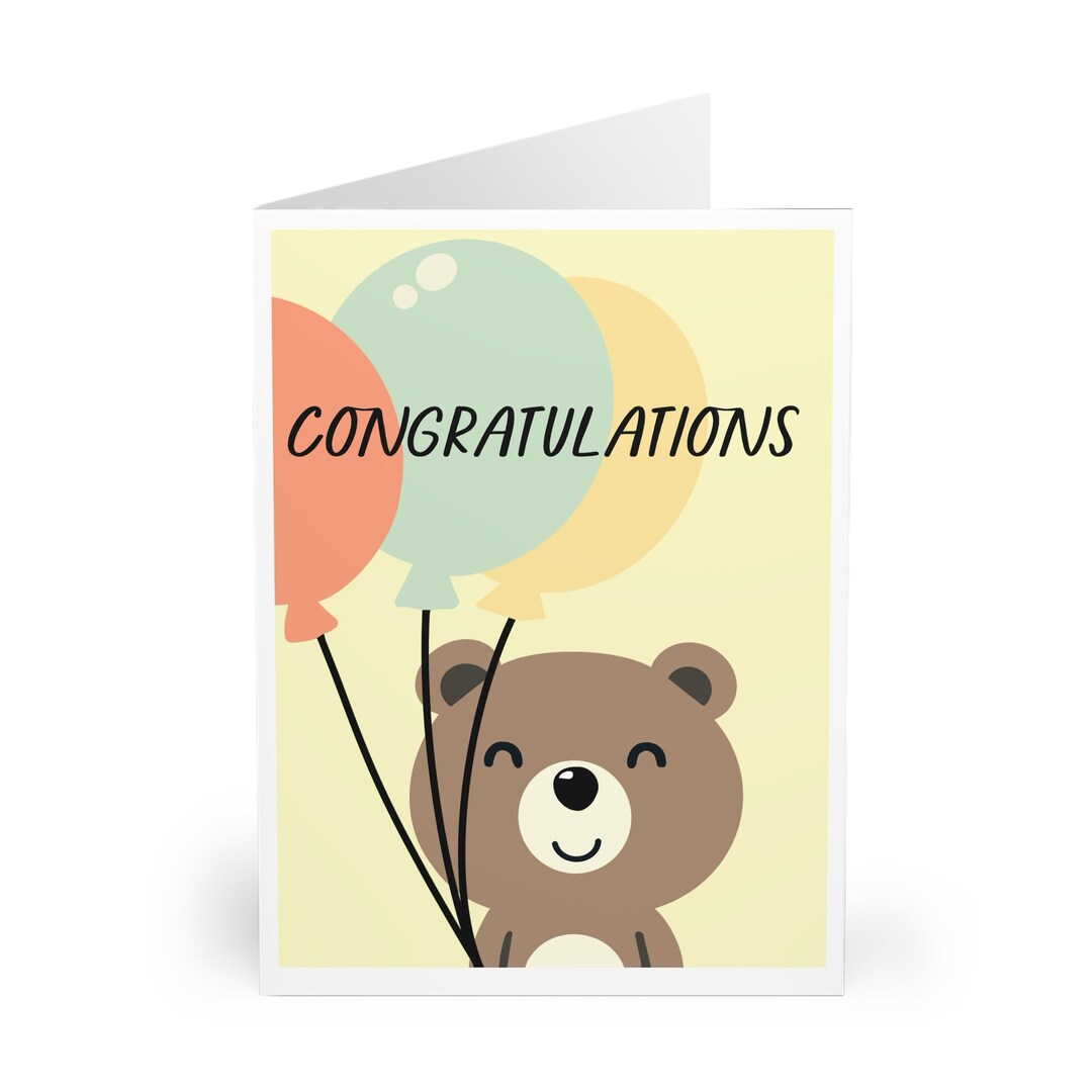 Cute Congratulations Card • Funny Cartoon Bear Balloons • Wedding ...