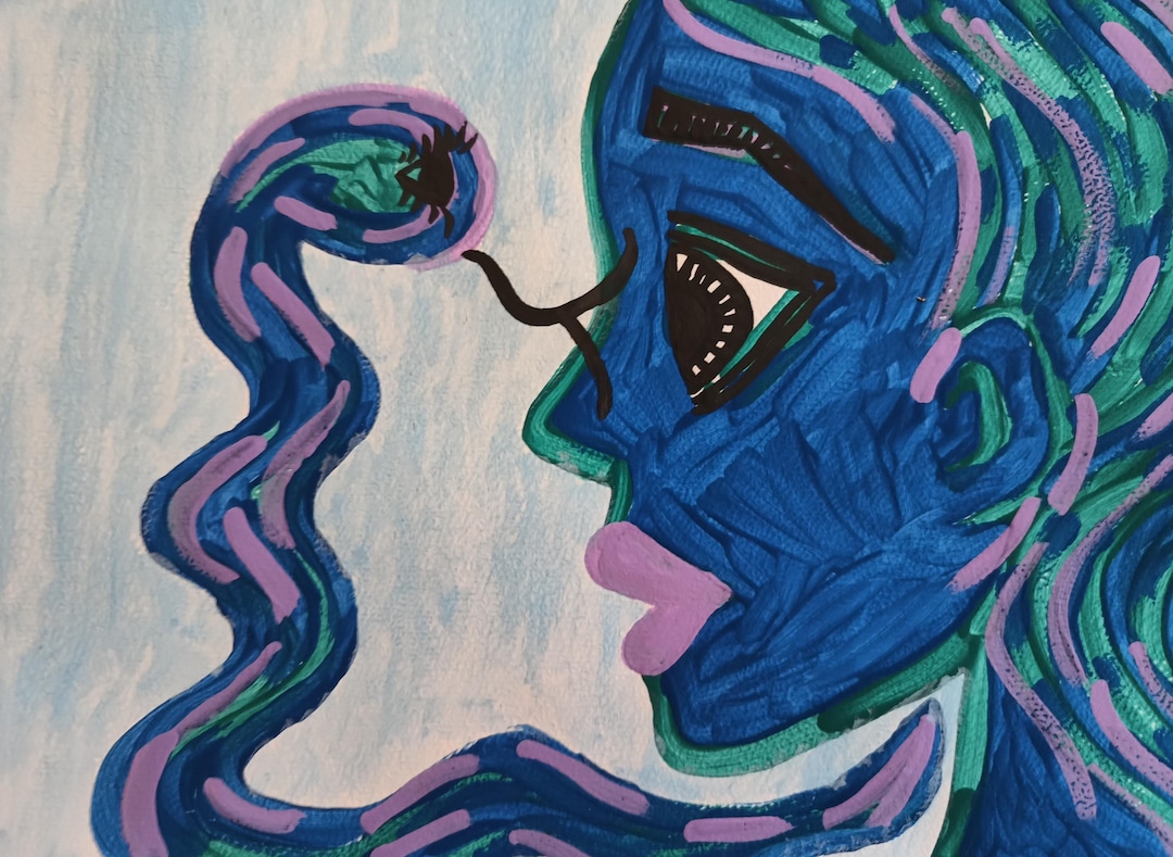 Blue Snake Acrylic Painting: Girl Portrait Art - Etsy