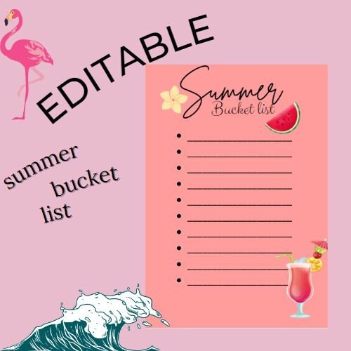Editable Summer Bucket List Printable Summer Break Bucket - Etsy