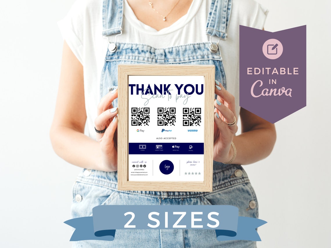 Editable QR Code Sign Printable Payment Sign Scan to Pay - Etsy