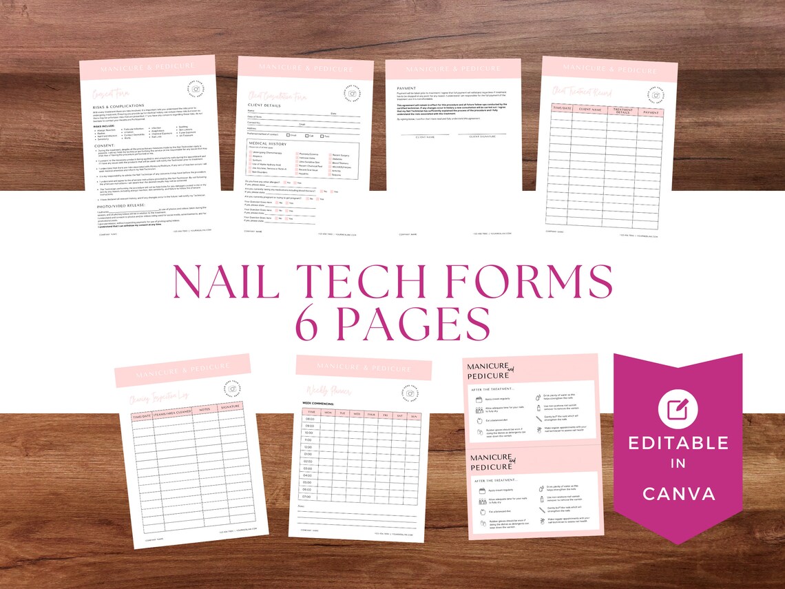 Nail Tech Form Bundle for Manicure and Pedicures, Manicure Consultation ...