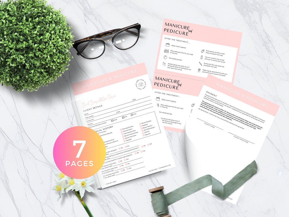 Nail Tech Form Bundle for Manicure and Pedicures, Manicure Consultation ...