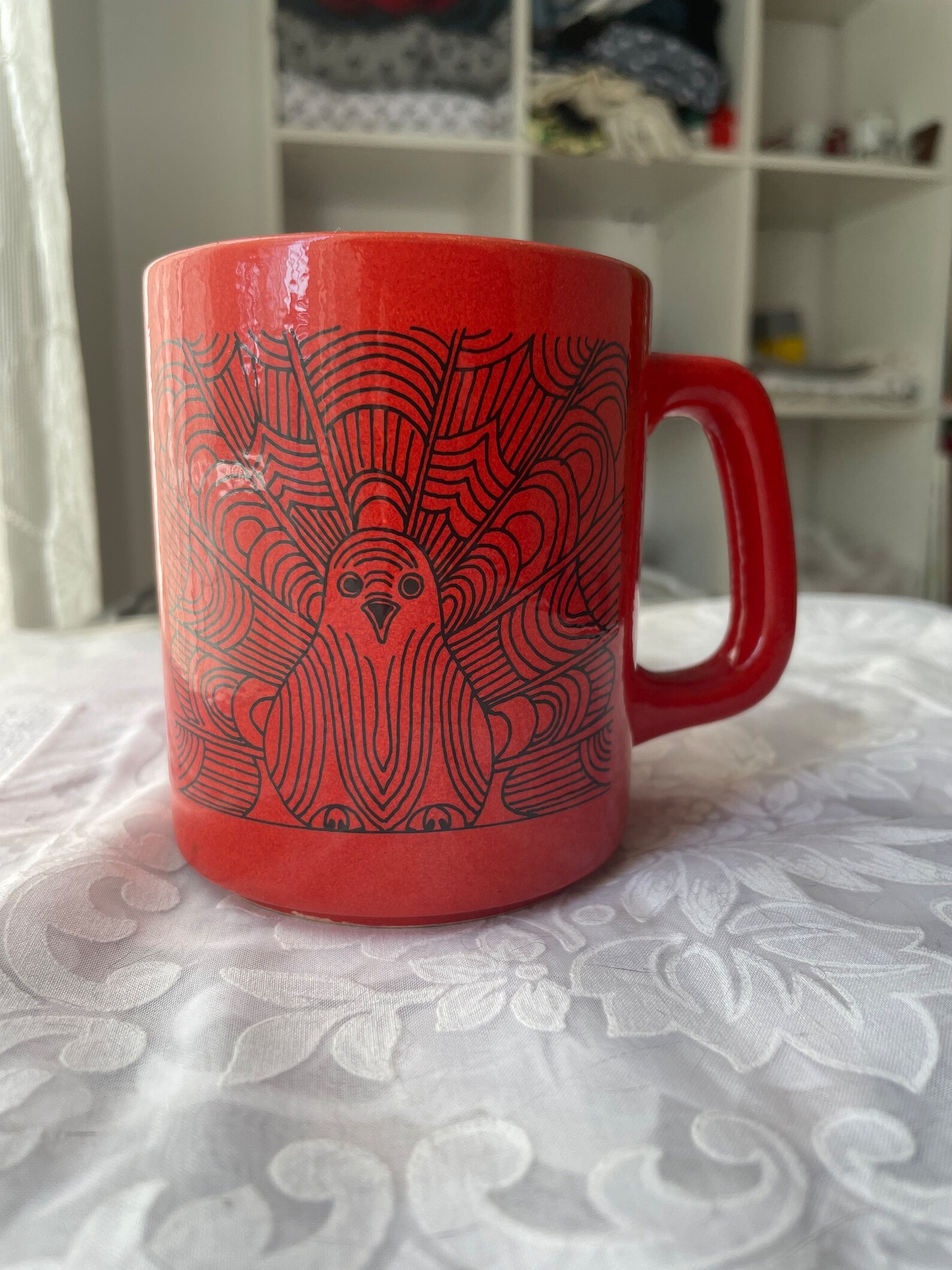 Vintage KIL 2 Red Mugs With Black Birds Beautiful and Unique Find - Etsy