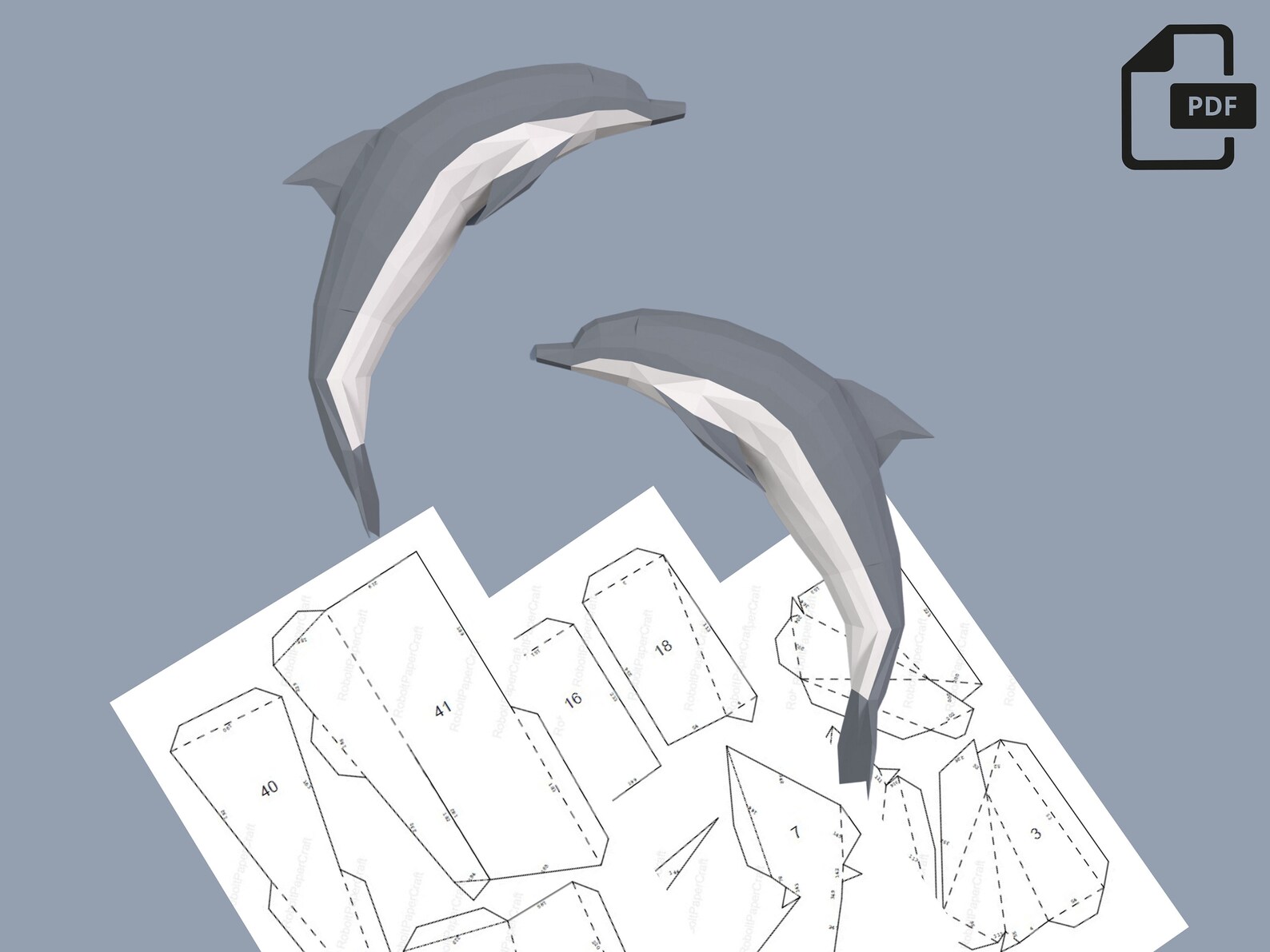 Papercraft Dolphin PDF Template 2 Dolphin Digital Files for - Etsy