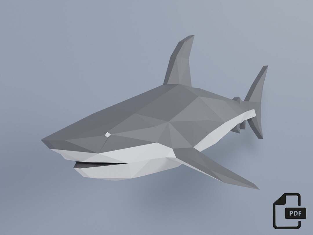 3D Shark Papercraft Wall Art: DIY Origami Sculpture (PDF Template) - Etsy
