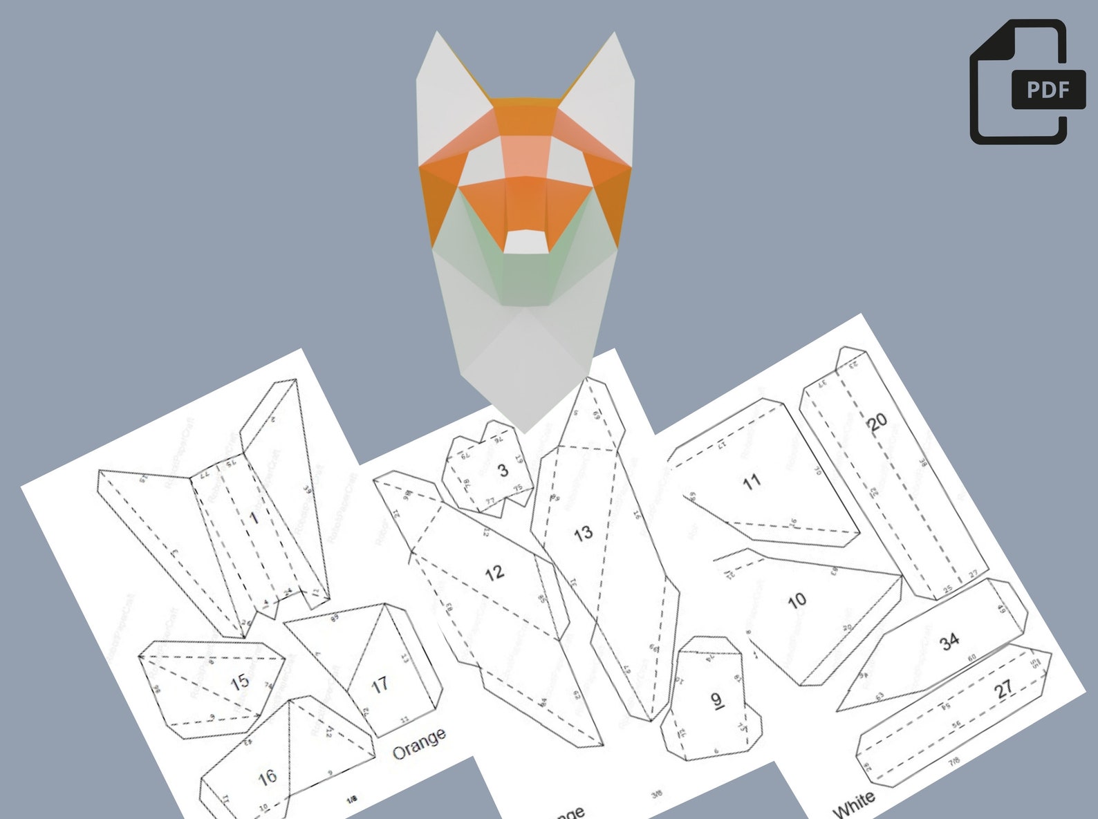DIY 3D Papercraft Fox Head, Printable Origami Animal Sculpture PDF ...