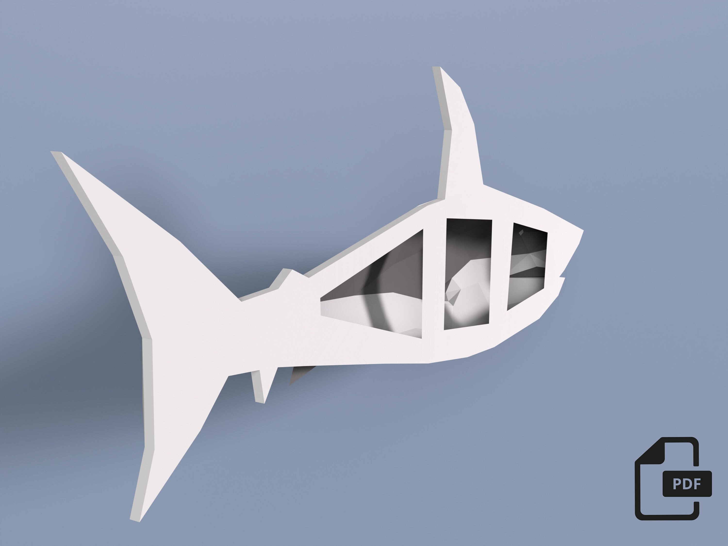 DIY 3D Papercraft Shark Decor Facing Left, Printable Origami Animal ...