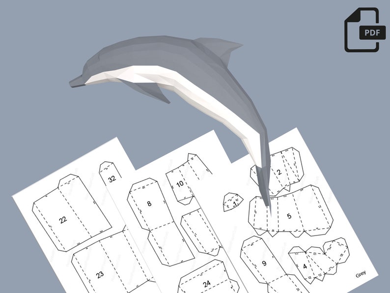 Origami Dolphin Papercraft Template: 3D DIY Sculpture (digital Download ...