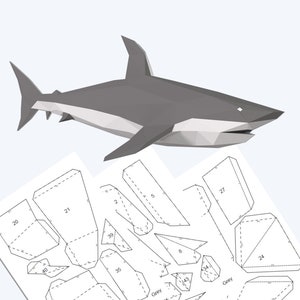 DIY 3D Papercraft Shark Decor Facing Right, Printable Origami Animal ...