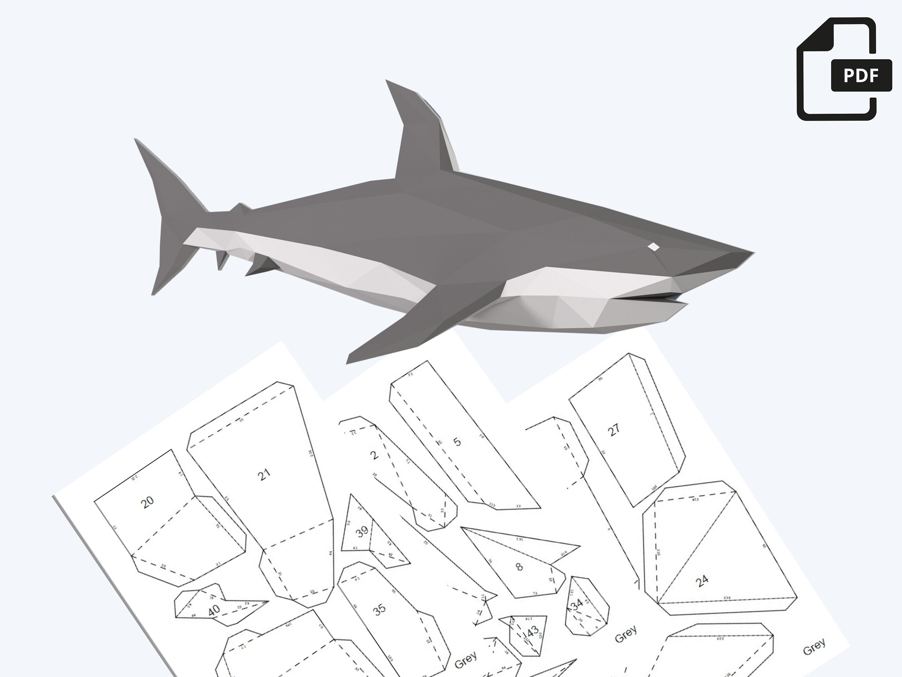 DIY 3D Papercraft Shark Decor Facing Right, Printable Origami Animal ...