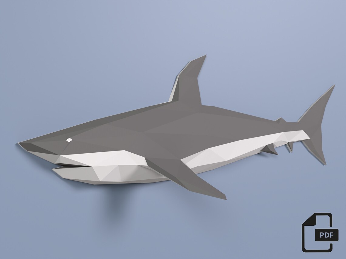 DIY 3D Papercraft Shark Decor Facing Left, Printable Origami Animal ...
