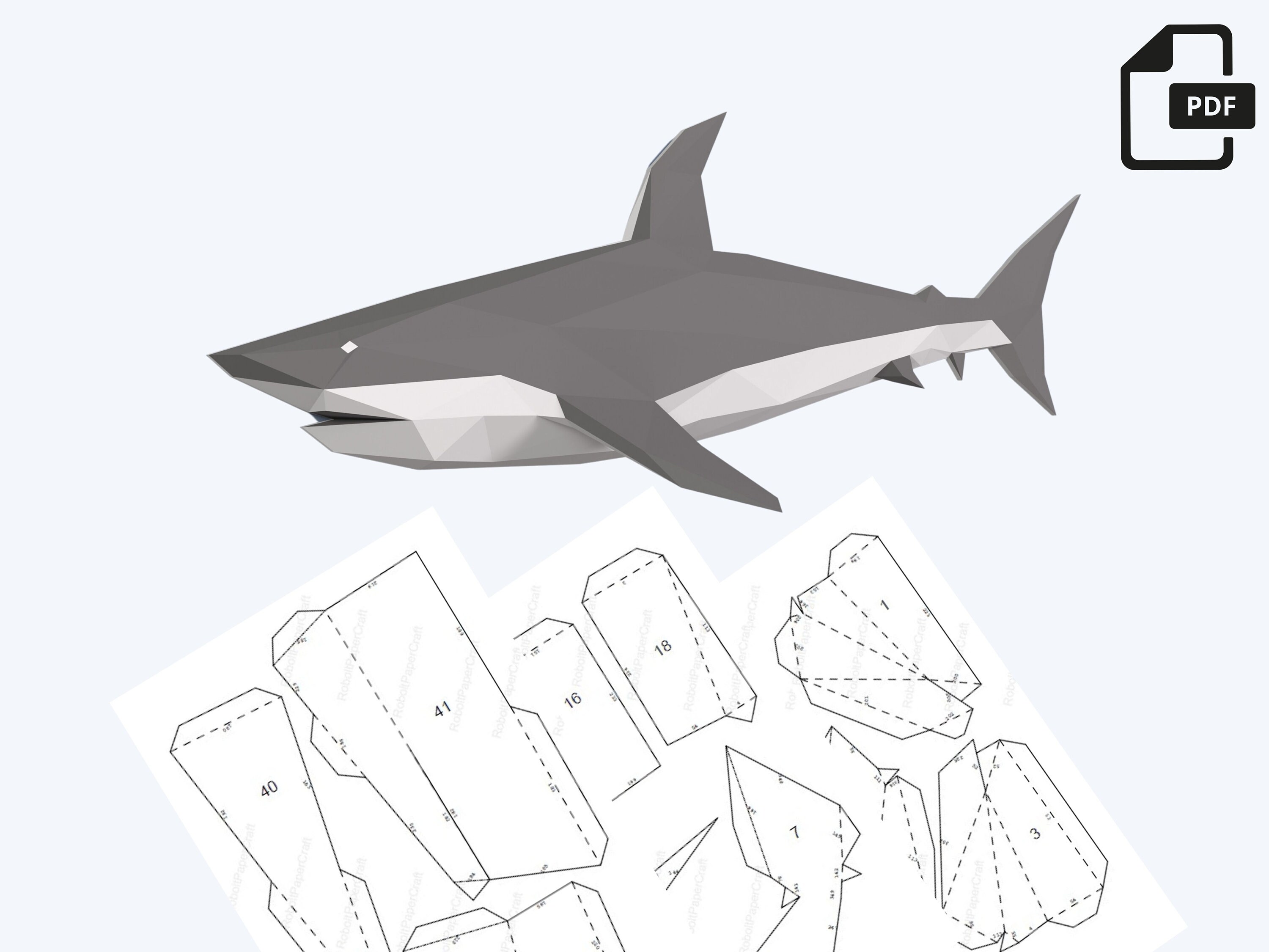 DIY 3D Shark Papercraft Wall Art, Printable Origami Animal Sculpture ...