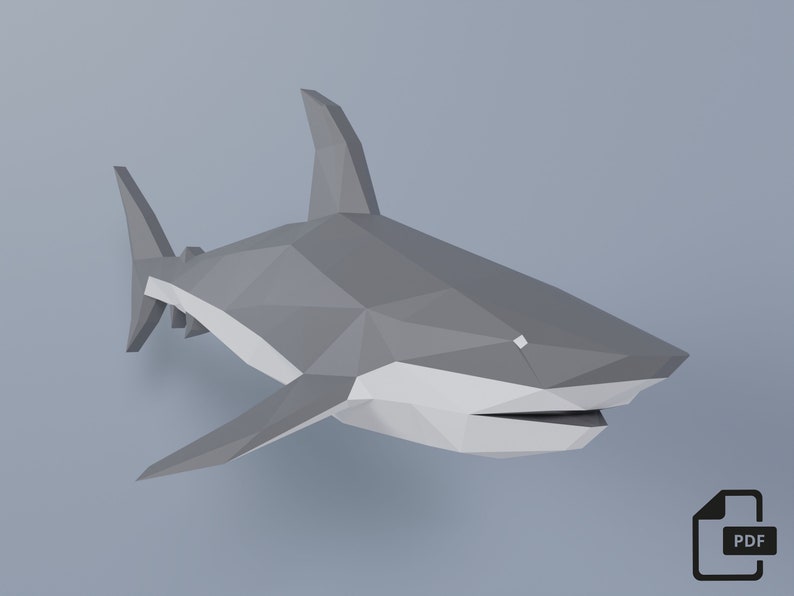 3D Shark Papercraft Wall Art: DIY Origami Sculpture (PDF Template) - Etsy