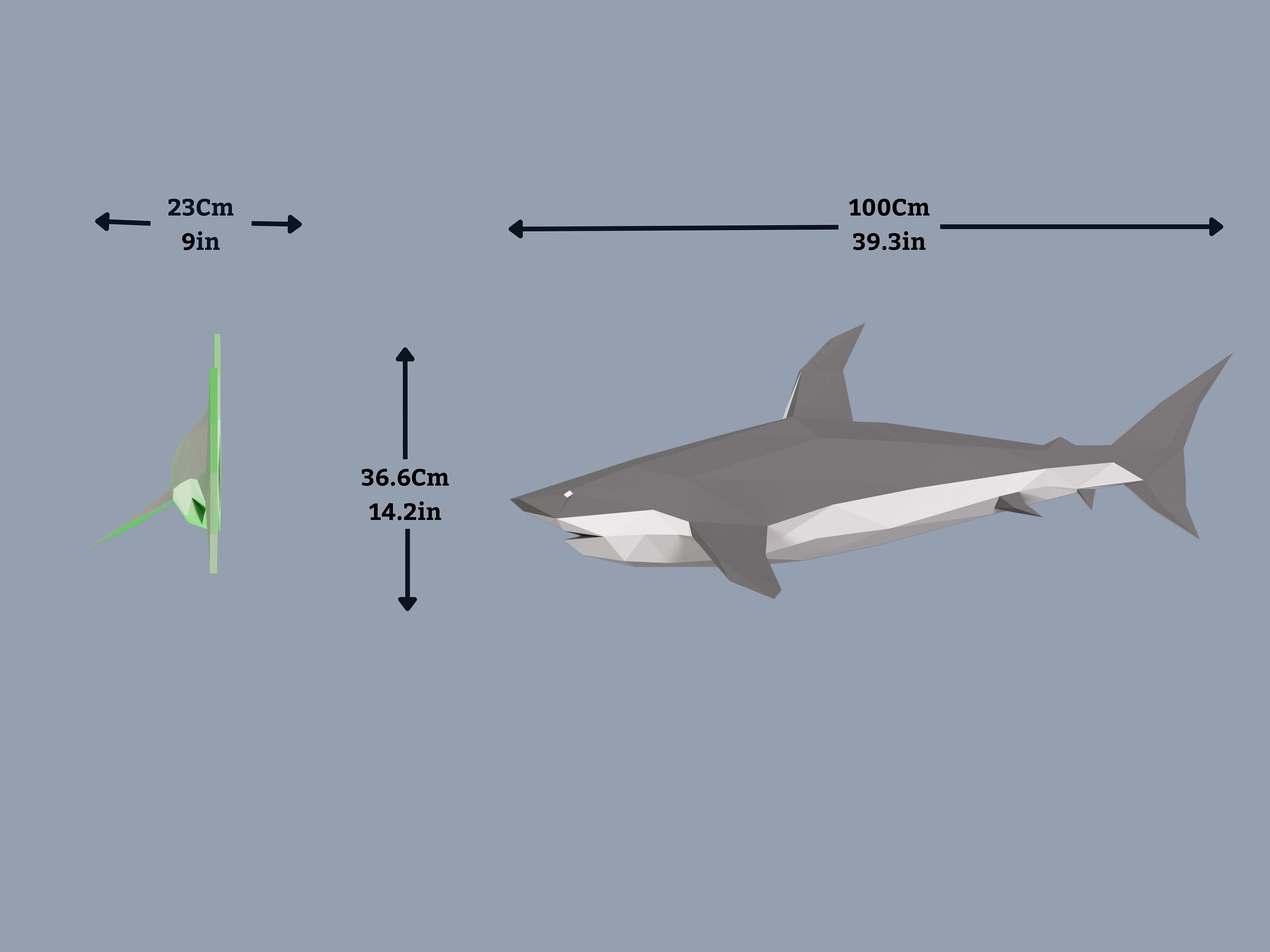 DIY 3D Papercraft Shark Decor Facing Left, Printable Origami Animal ...