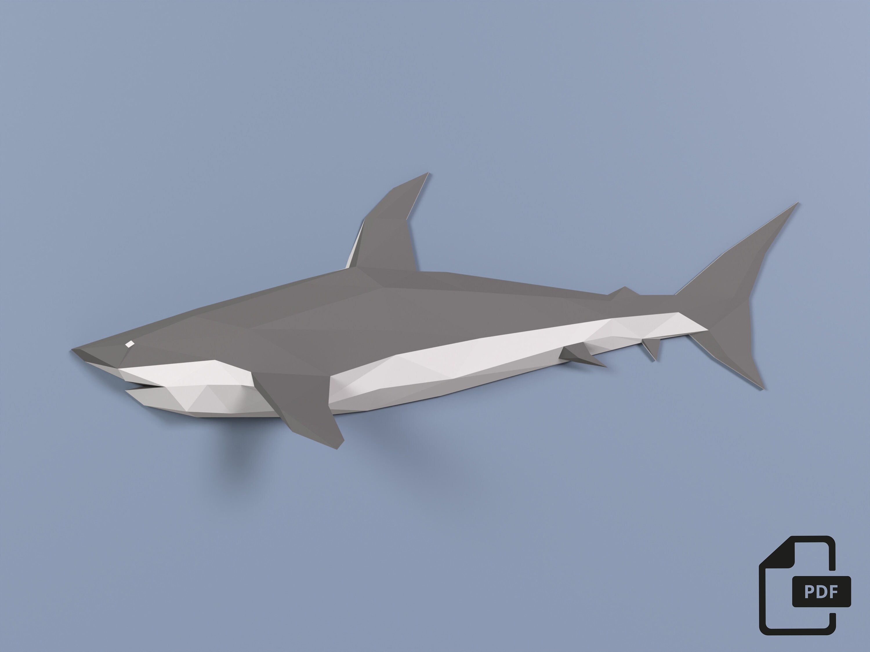 DIY 3D Papercraft Shark Decor Facing Left, Printable Origami Animal ...