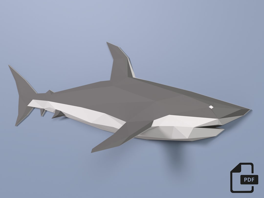 3D Papercraft Shark: DIY Origami Sculpture, Wall Decor (PDF Template ...