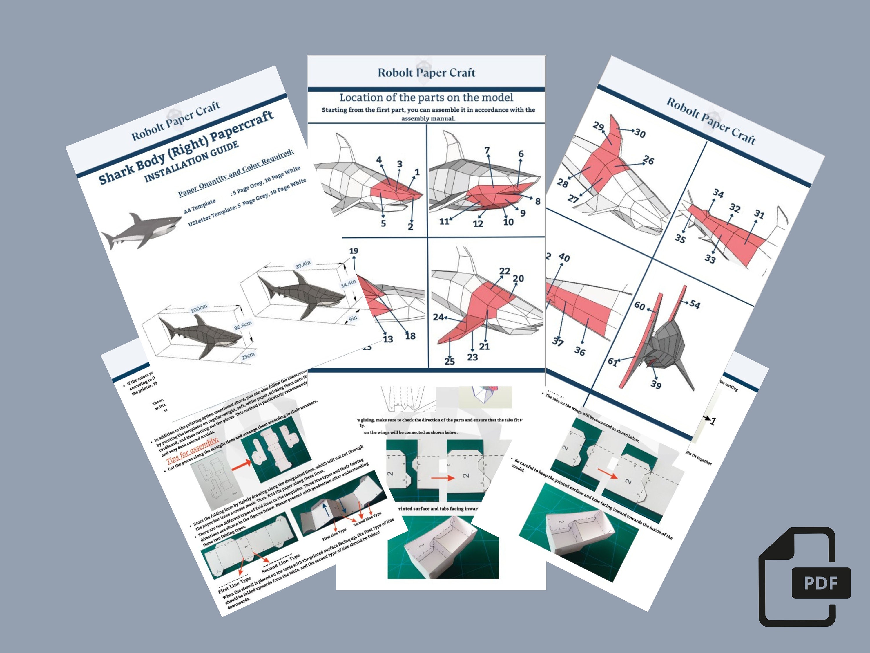 3D Papercraft Shark: DIY Origami Sculpture, Wall Decor (PDF Template ...